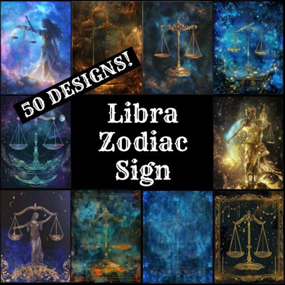 Libra Zodiac Sign Digital Paper: Vintage Journal Inserts (PNG, 8.5x11 ...