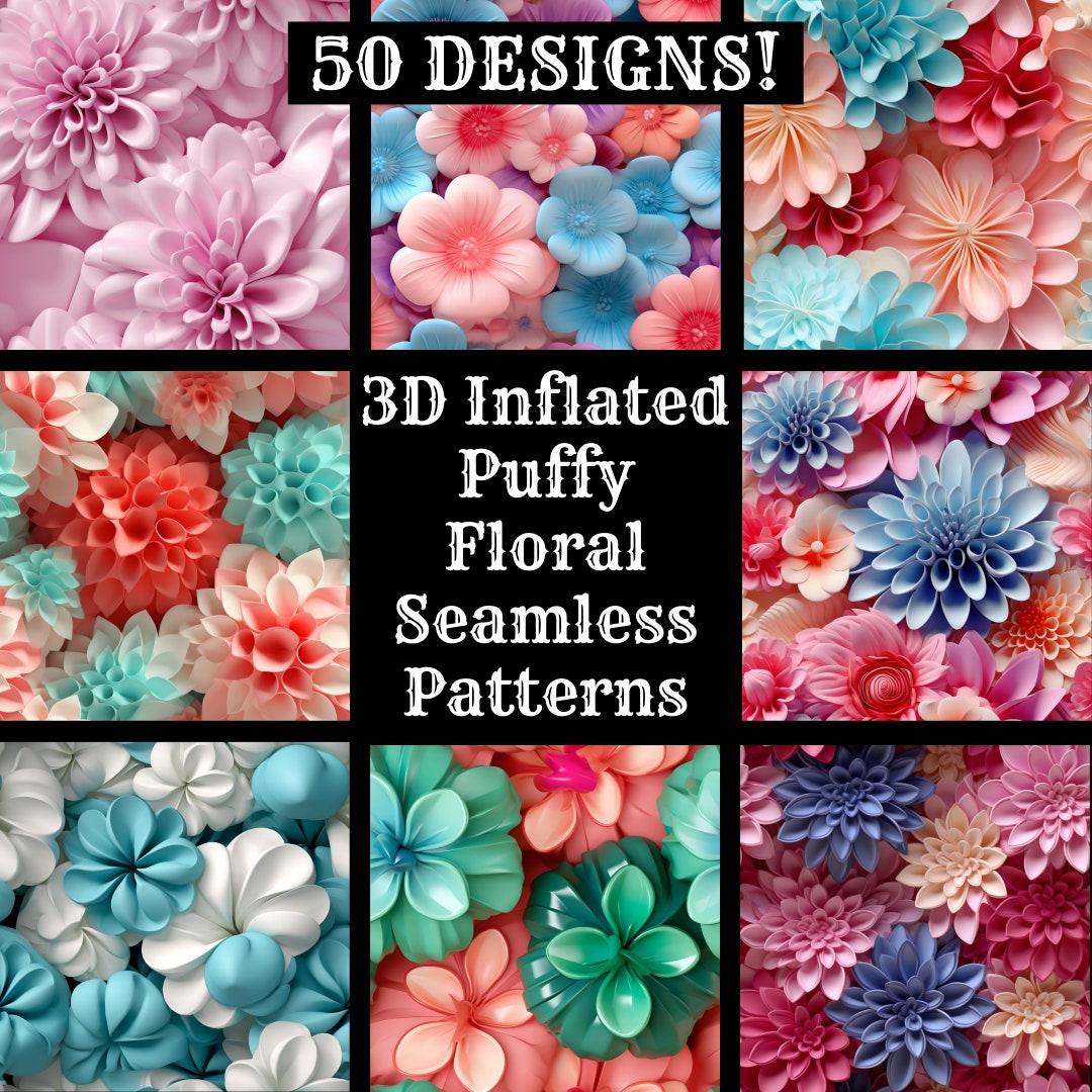 3D Inflated Puffy Floral Seamless Digital Paper, Printable Scrapbook ...