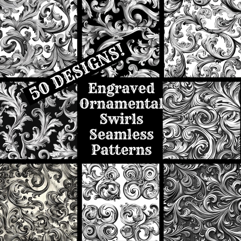 Engraved Swirls Seamless Pattern: Ornamental Digital Paper (digital ...