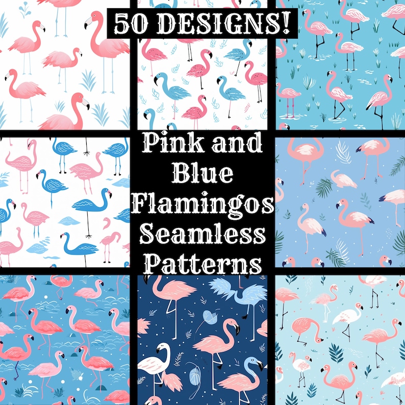 Pink and Blue Flamingos Seamless Digital Paper, Printable Scrapbook ...