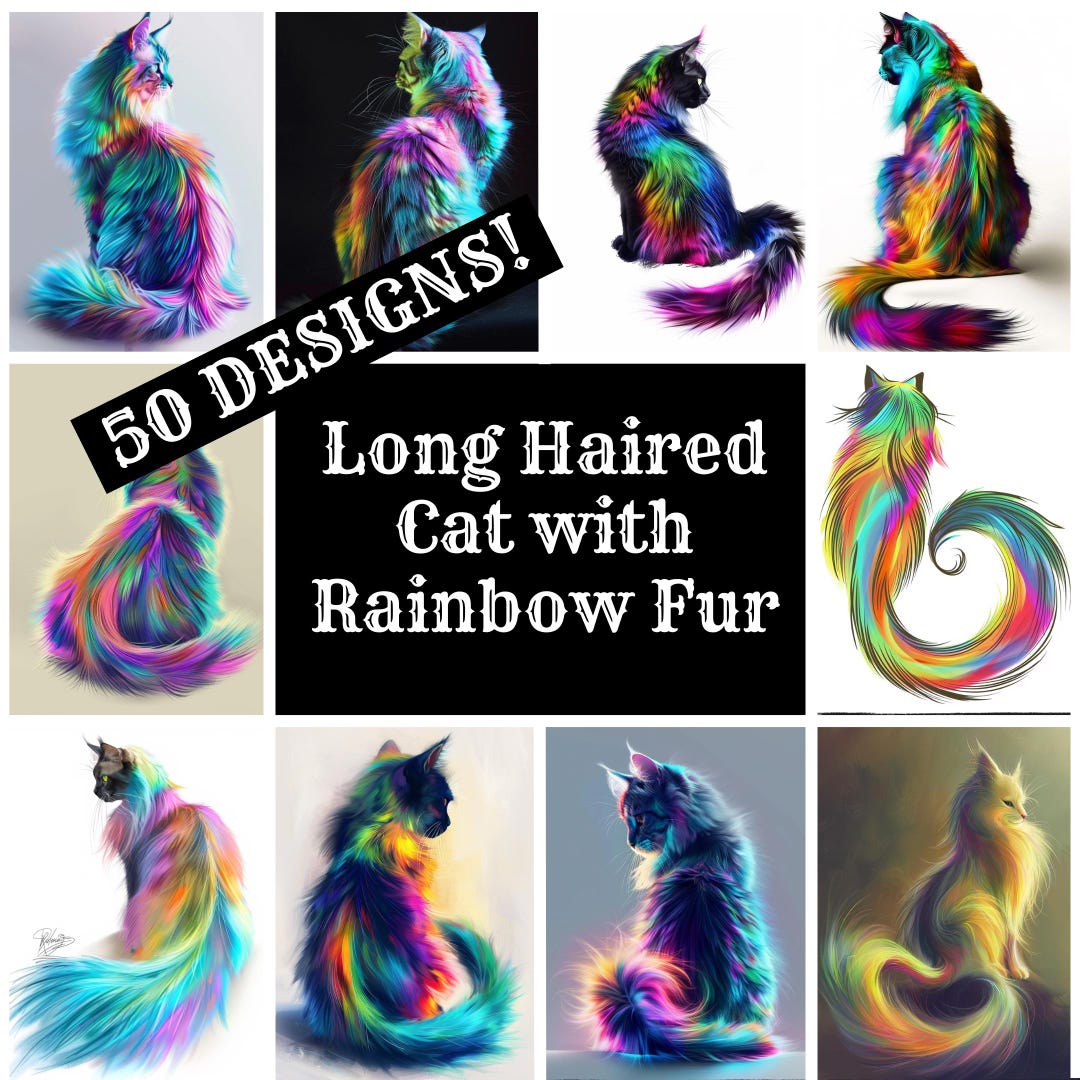 Long Haired Cat With Rainbow Fur Journal Paper, Cat Printable Paper ...