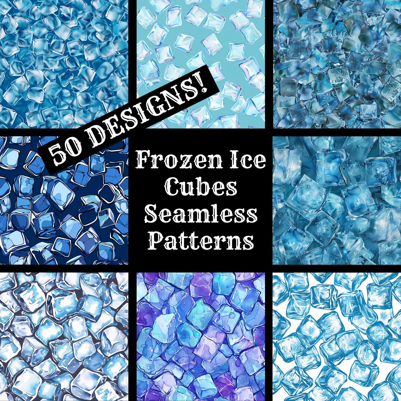 Ice Cubes Seamless Pattern: 50 PNG Digital Papers (digital Download) - Etsy