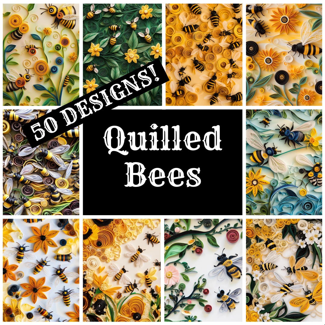 Quilled Bees Journal Paper, Quilled Bees Printable Paper, Vintage ...