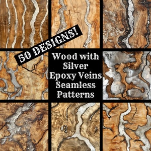 Wood Silver Epoxy Veins Seamless Pattern: 50 Digital Papers (PNG) - Etsy