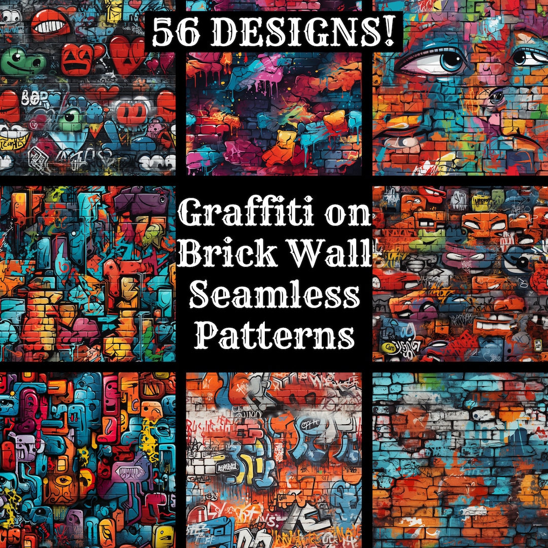 Graffiti on Brick Wall Seamless Digital Paper, Printable Scrapbook ...