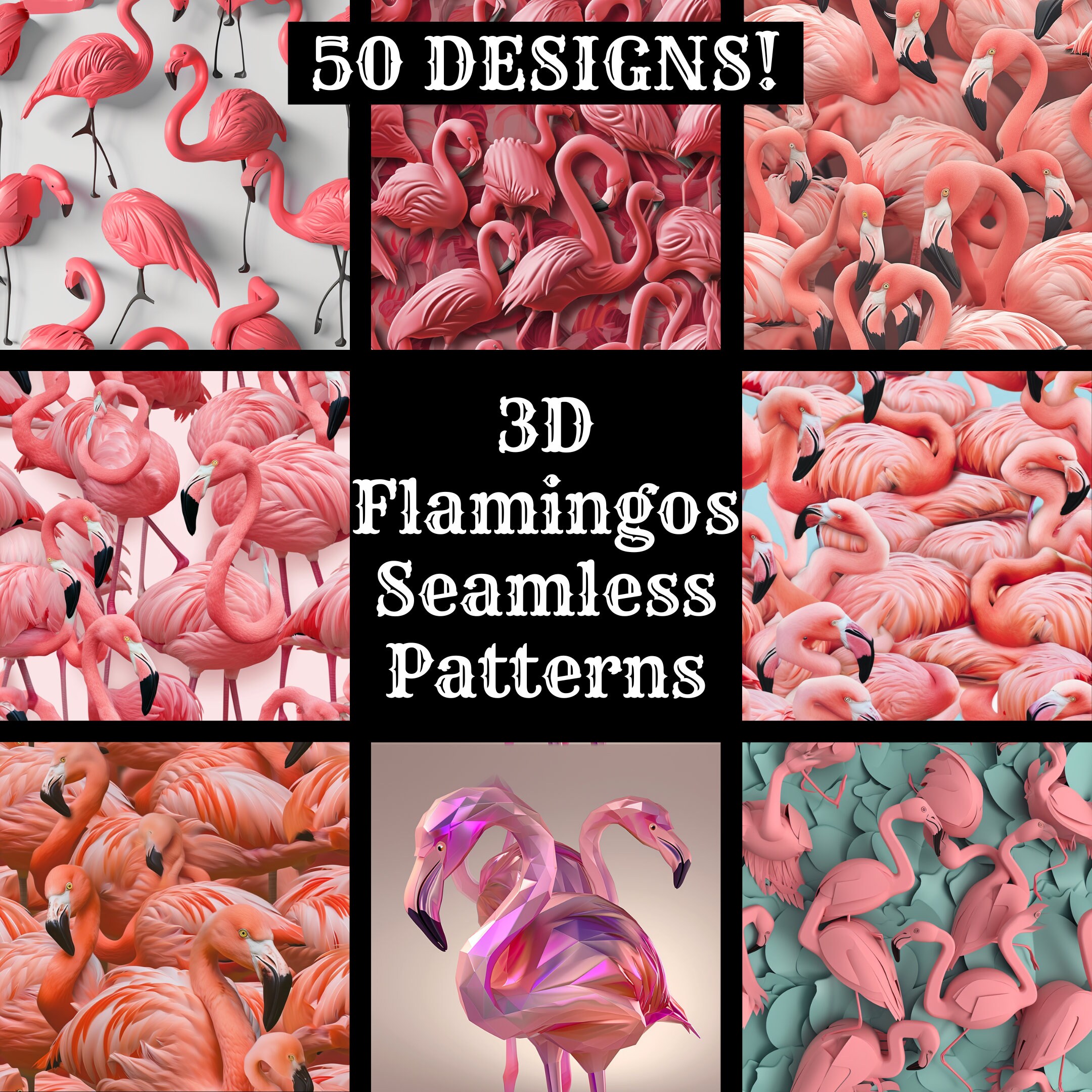 3D Flamingos Seamless Digital Paper, Printable Scrapbook Paper Seamless ...