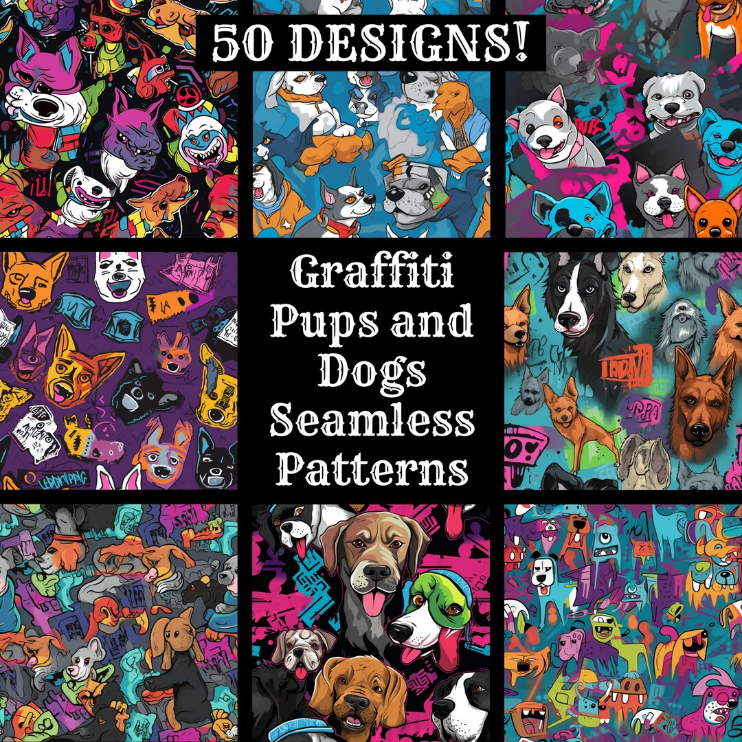 Graffiti Dogs Seamless Pattern: Colorful Pup Designs (digital Download ...