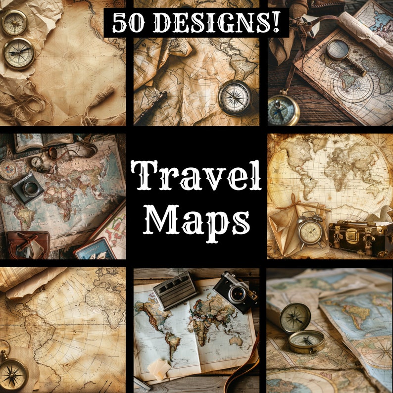 Vintage Travel Maps: High-resolution Digital Paper (PNG) - Etsy