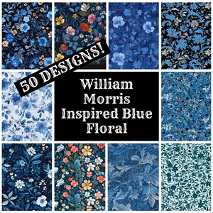 William Morris Inspired Blue Floral Digital Paper: Scrapbook Journal ...