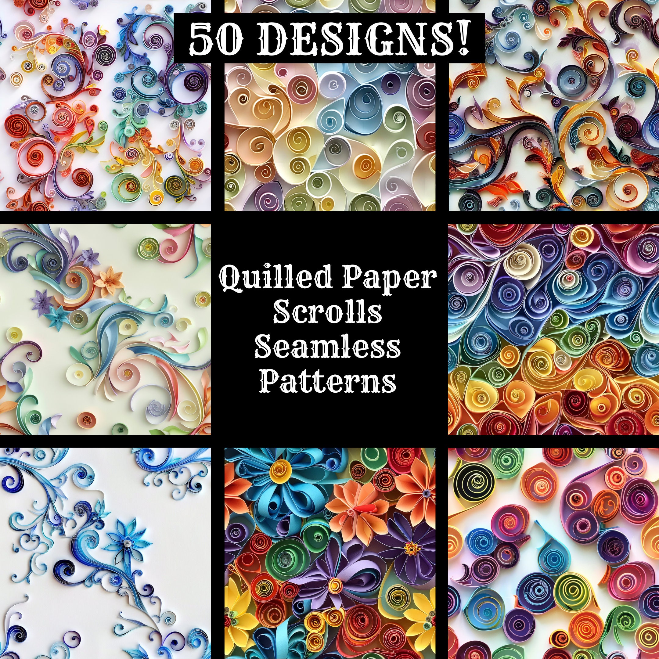 Quilled Paper Scrolls Seamless Digital Paper, Quilled Paper Scrolls ...