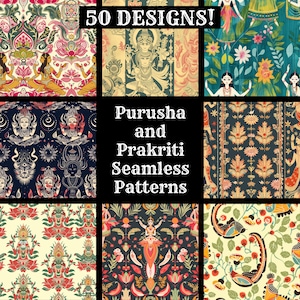 Purusha and Prakriti Digital Paper: 50 Seamless Pattern Textures (PNG ...