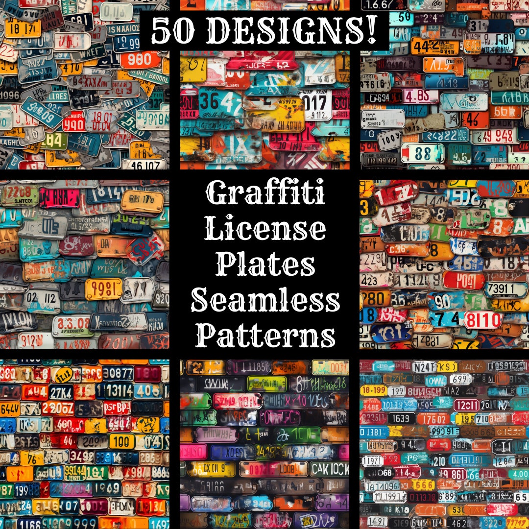 Graffiti License Plates Seamless Paper: PNG, 300 DPI (digital Download ...