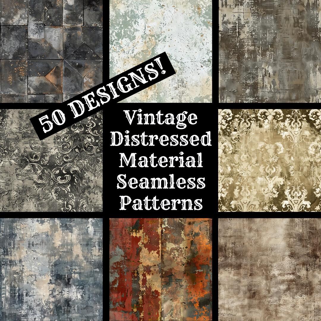 Vintage Distressed Seamless Textures: Digital Scrapbook Paper (PNG, 300 ...