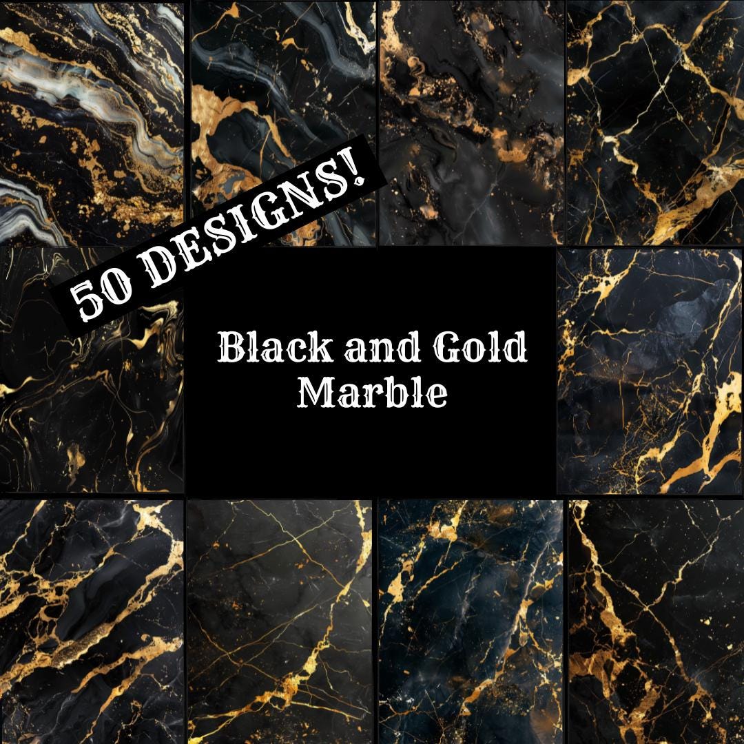 Black and Gold Marble Digital Paper: Vintage Journal (PNG, 8.5x11 ...