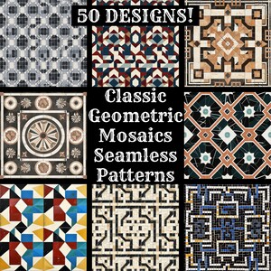 Classic Geometric Mosaics Seamless Digital Paper, Printable Scrapbook Paper Seamless Textures ...