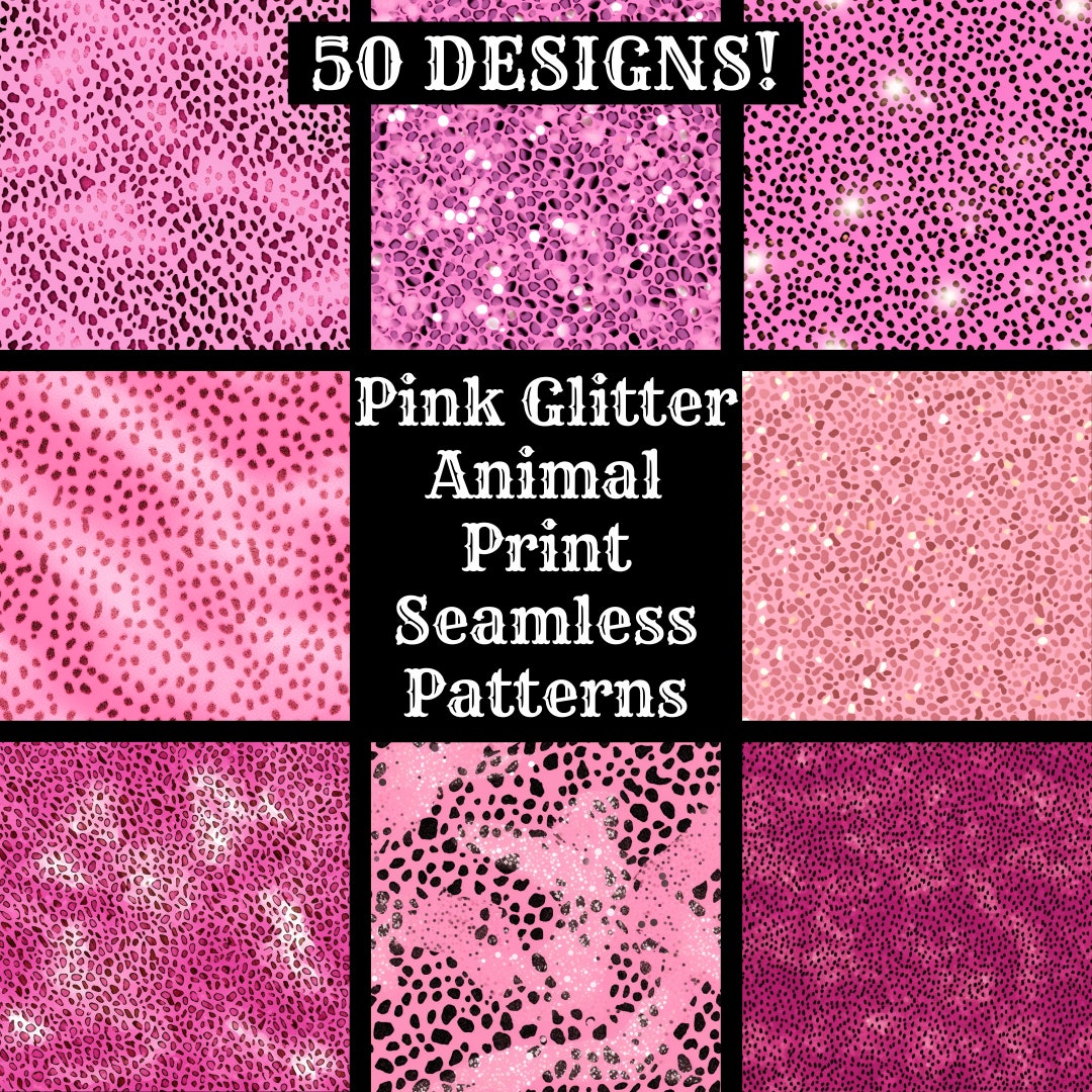 Pink Glitter Animal Print Seamless Digital Paper, Printable Scrapbook ...