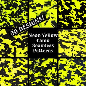 Neon Yellow Camo Seamless Pattern: 50 PNG Digital Papers (digital ...