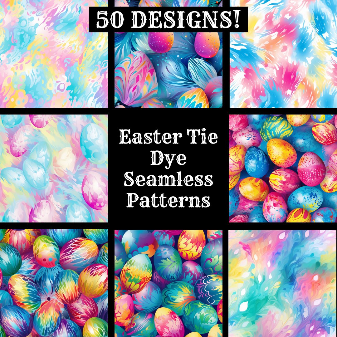 Easter Tie Dye Seamless Patterns: 50 PNG Digital Papers (digital ...