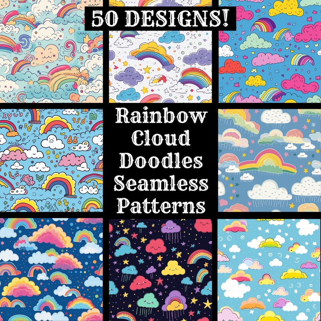 Rainbow Cloud Doodles Seamless Pattern: Scrapbook Paper (digital ...