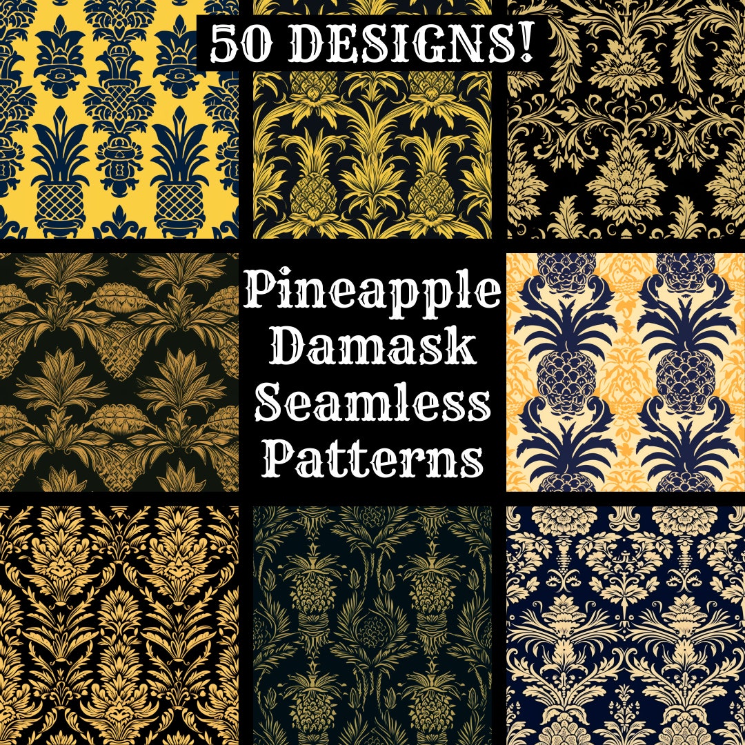 Pineapple Damask Seamless Digital Paper, Printable Scrapbook Paper ...
