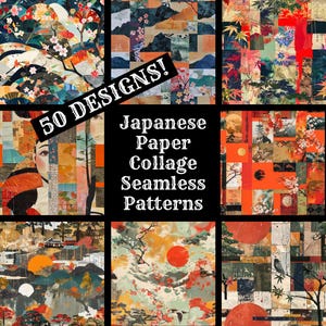 Japanese Paper Collage Seamless Digital Paper, Japanese Paper Collage ...