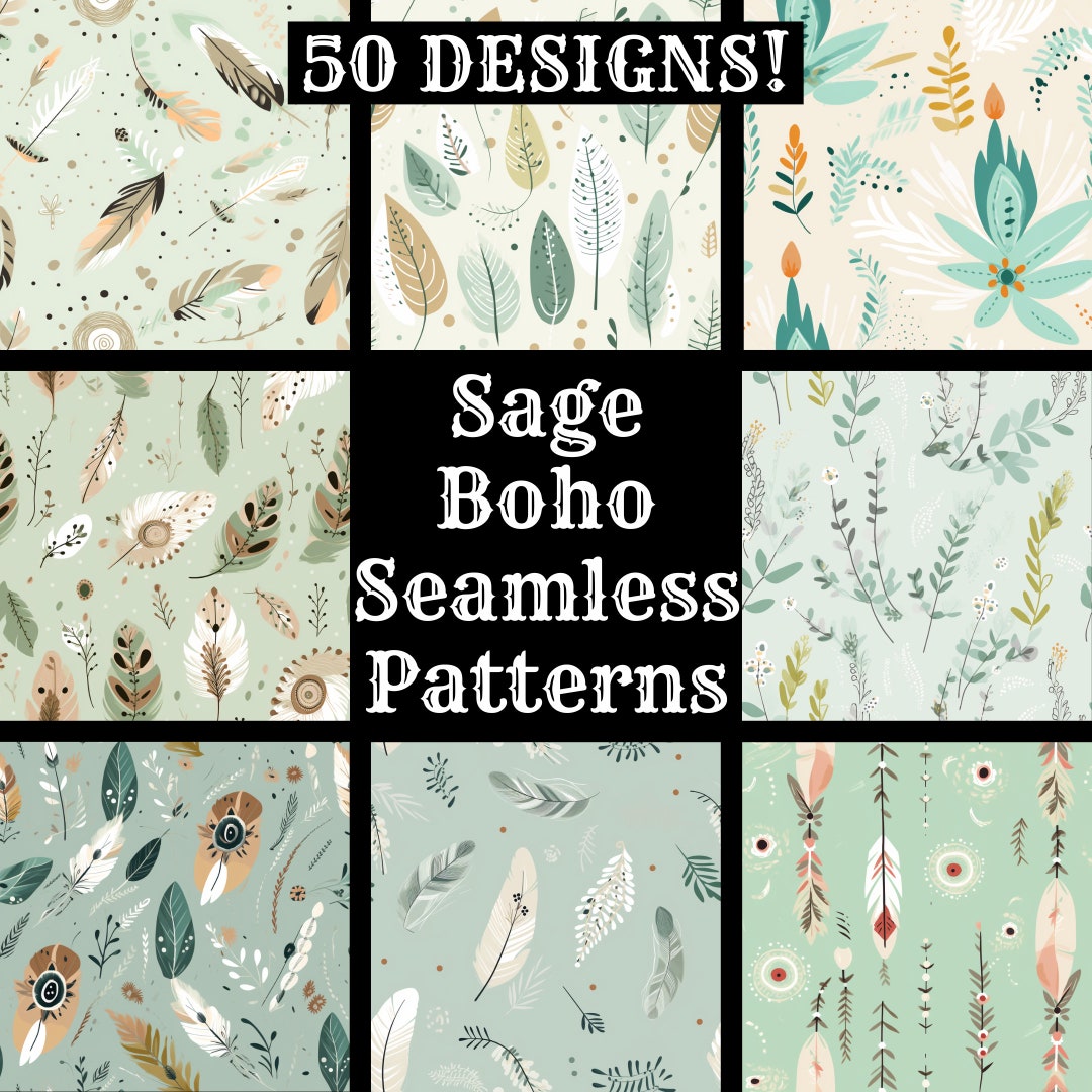 Sage Boho Seamless Digital Paper, Printable Scrapbook Paper Seamless ...