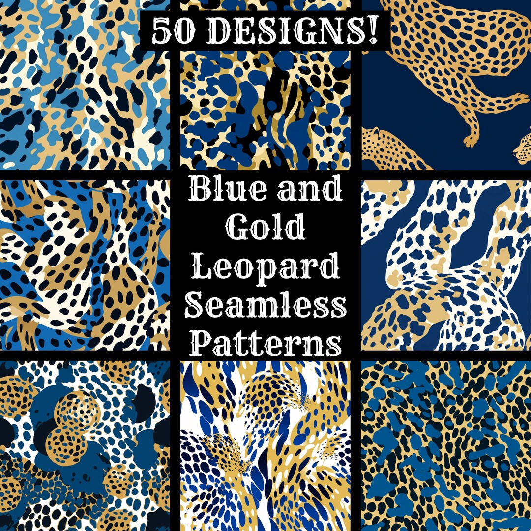 Blue and Gold Leopard Seamless Digital Paper, Printable Scrapbook Paper ...