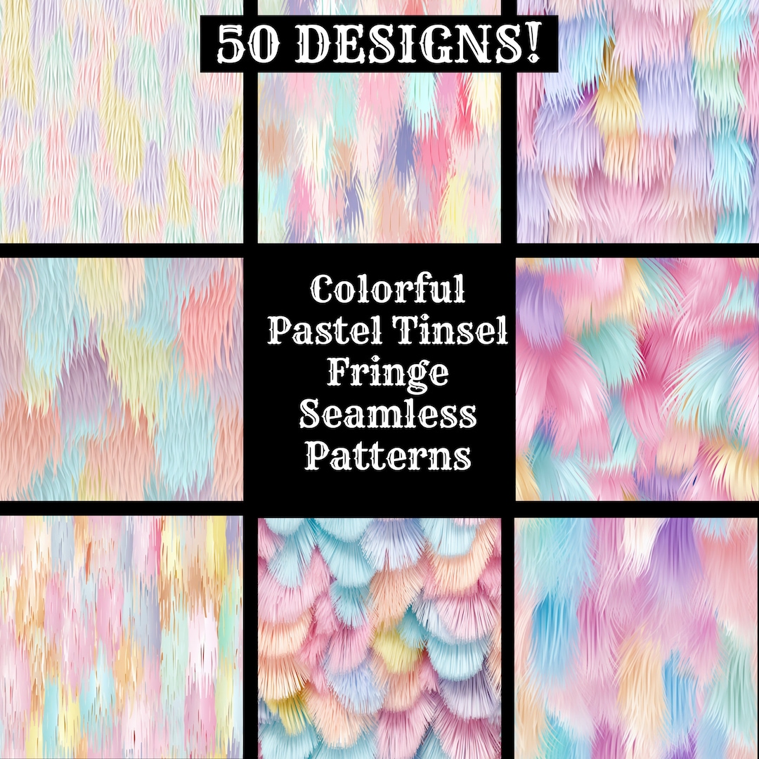 Colorful Pastel Tinsel Fringe Seamless Digital Paper, Printable ...