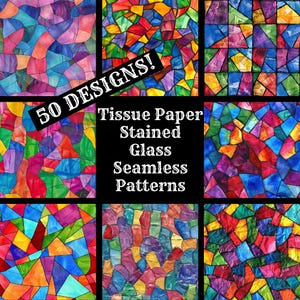 Stained Glass Seamless Pattern, Colorful Tissue Paper (digital Download ...