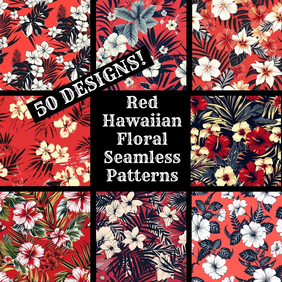 Red Hawaiian Floral Seamless Digital Paper, Red Hawaiian Floral ...