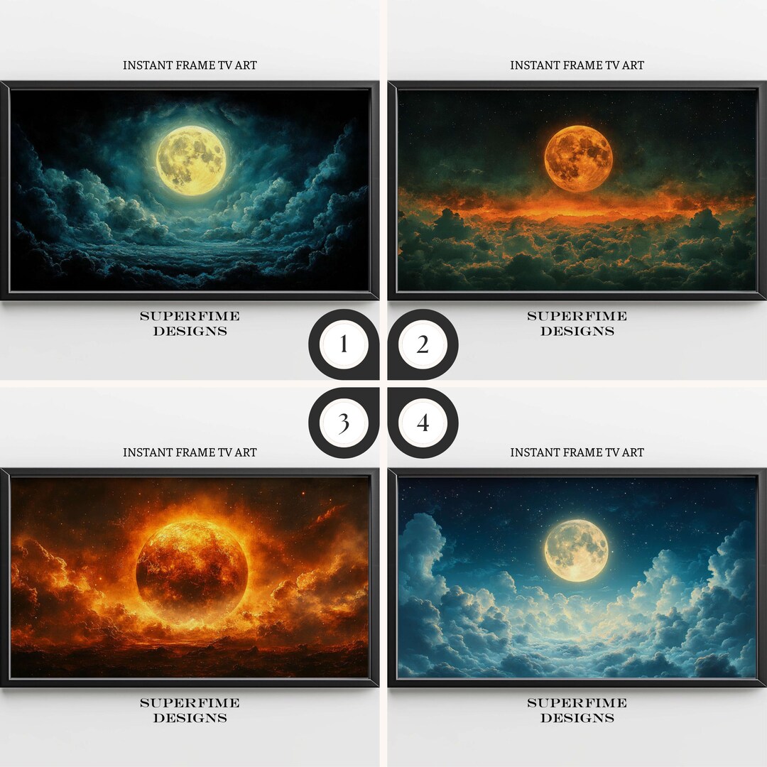 Cloudy Full Moon Night Sky Frame TV Art (digital Download) - Etsy
