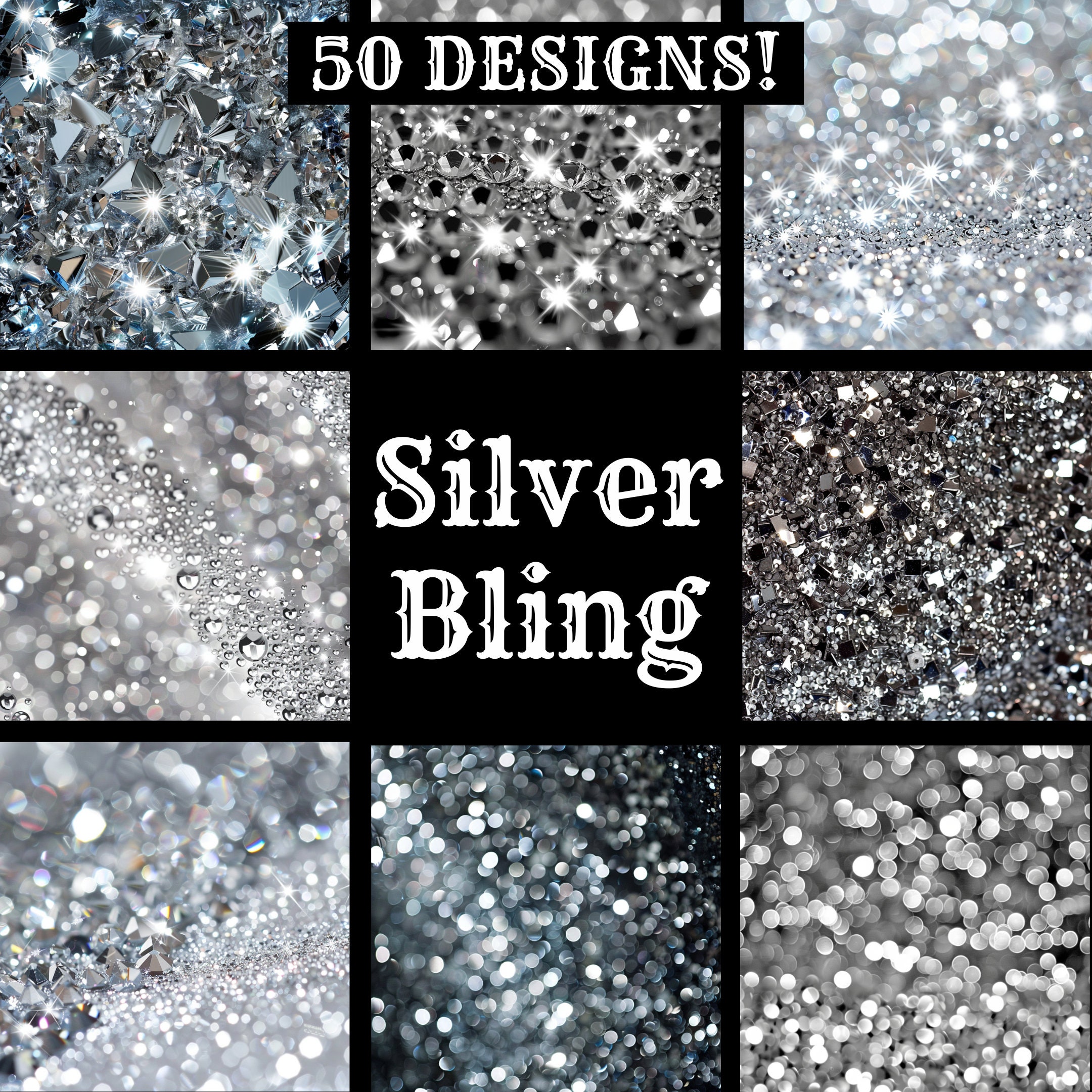 Silver Bling Digital Paper: Vintage Scrapbook Journal (PNG, 427 DPI ...