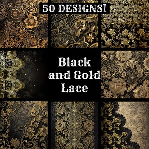Black and Gold Lace Paper, Black and Gold Lace Printable Paper, Vintage ...