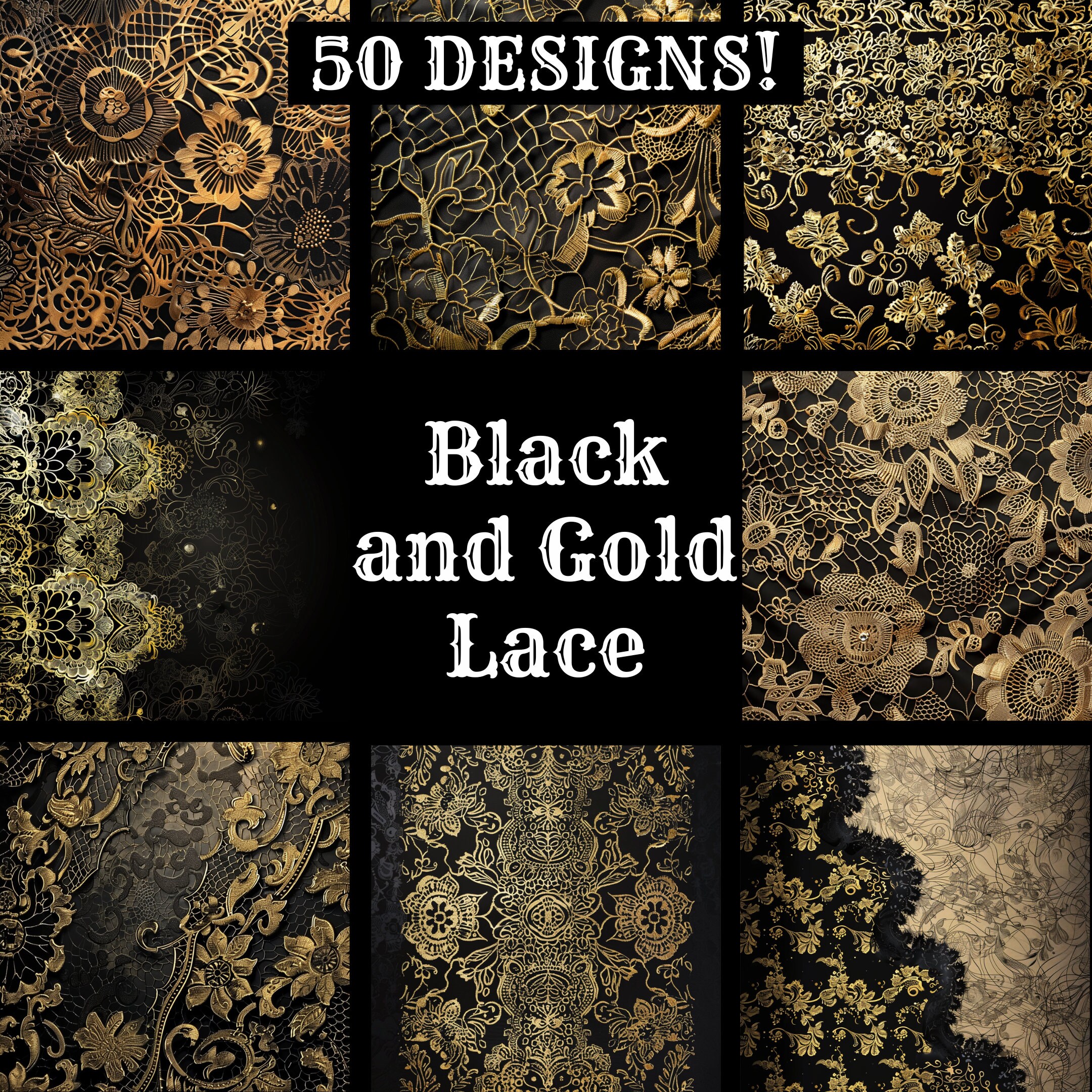 Black and Gold Lace Paper, Black and Gold Lace Printable Paper, Vintage ...