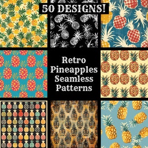 Retro Pineapples Seamless Digital Paper, Retro Pineapples Printable ...