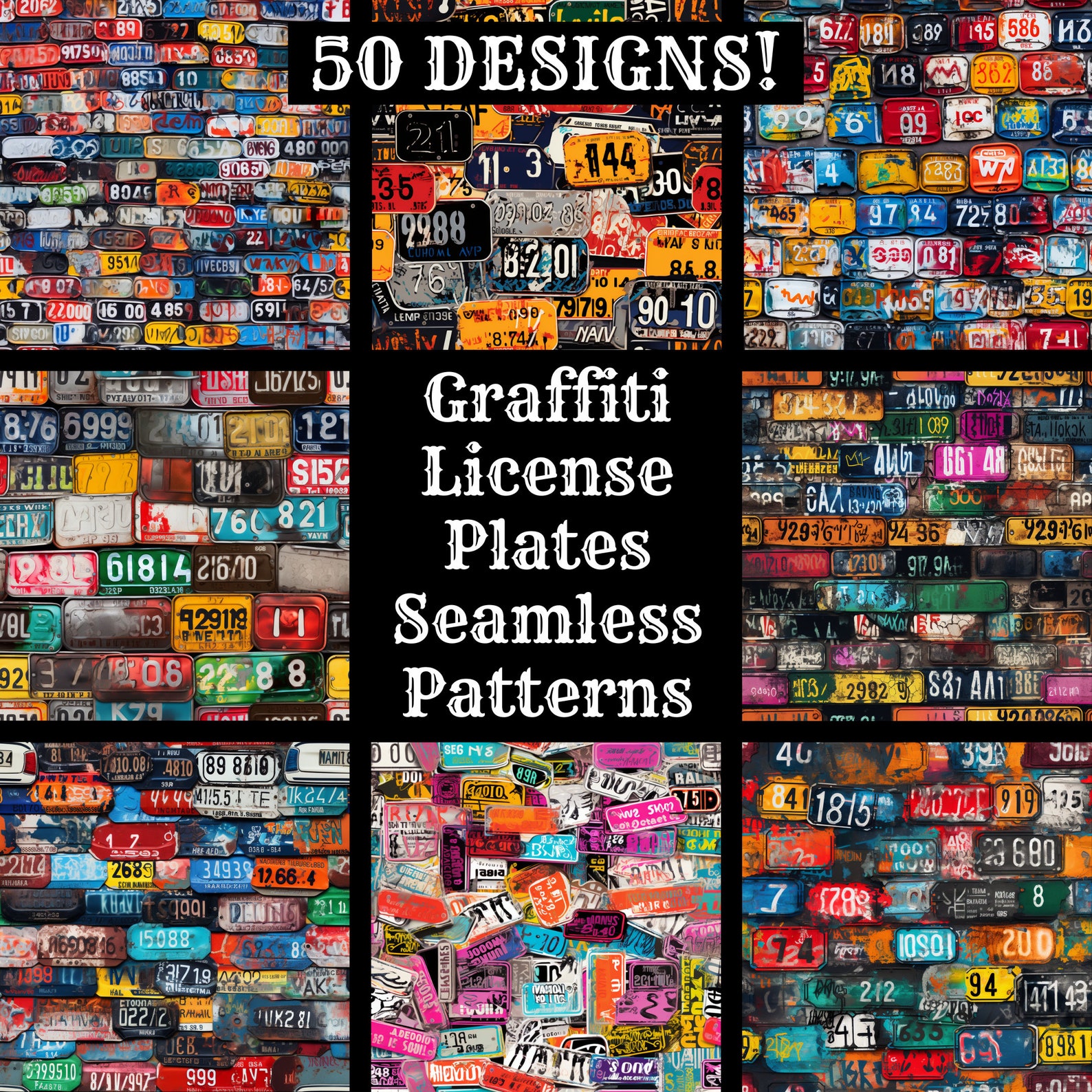 Graffiti License Plates Seamless Paper: PNG, 300 DPI (digital Download ...