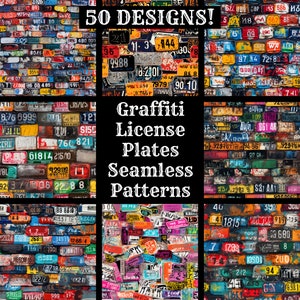 Graffiti License Plates Seamless Paper: PNG, 300 DPI (digital Download ...