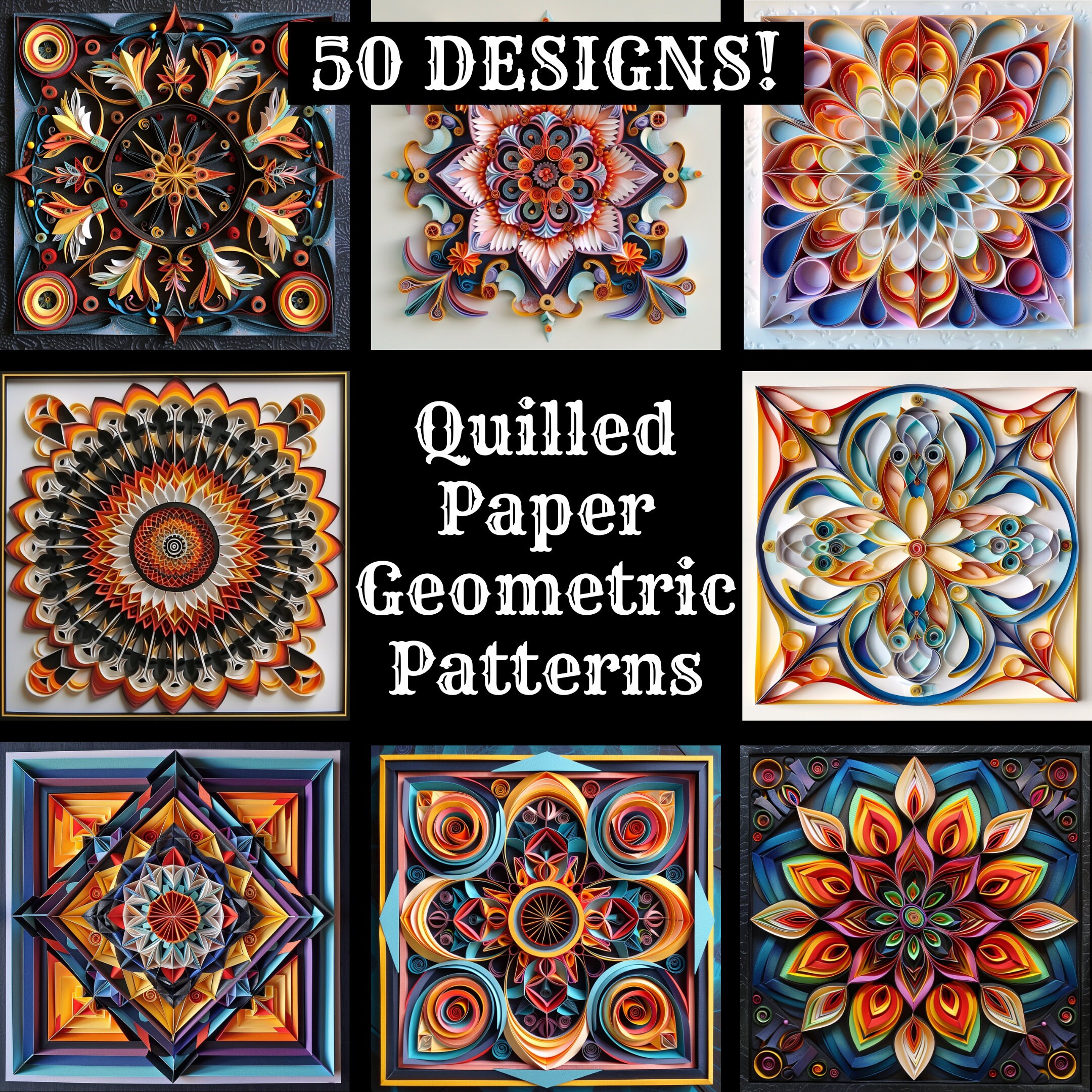 Quilled Paper Geometric Patterns Paper, Quilled Geometric Printable ...