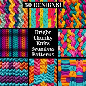 Bright Chunky Knits Seamless Digital Paper, Printable Scrapbook Paper ...