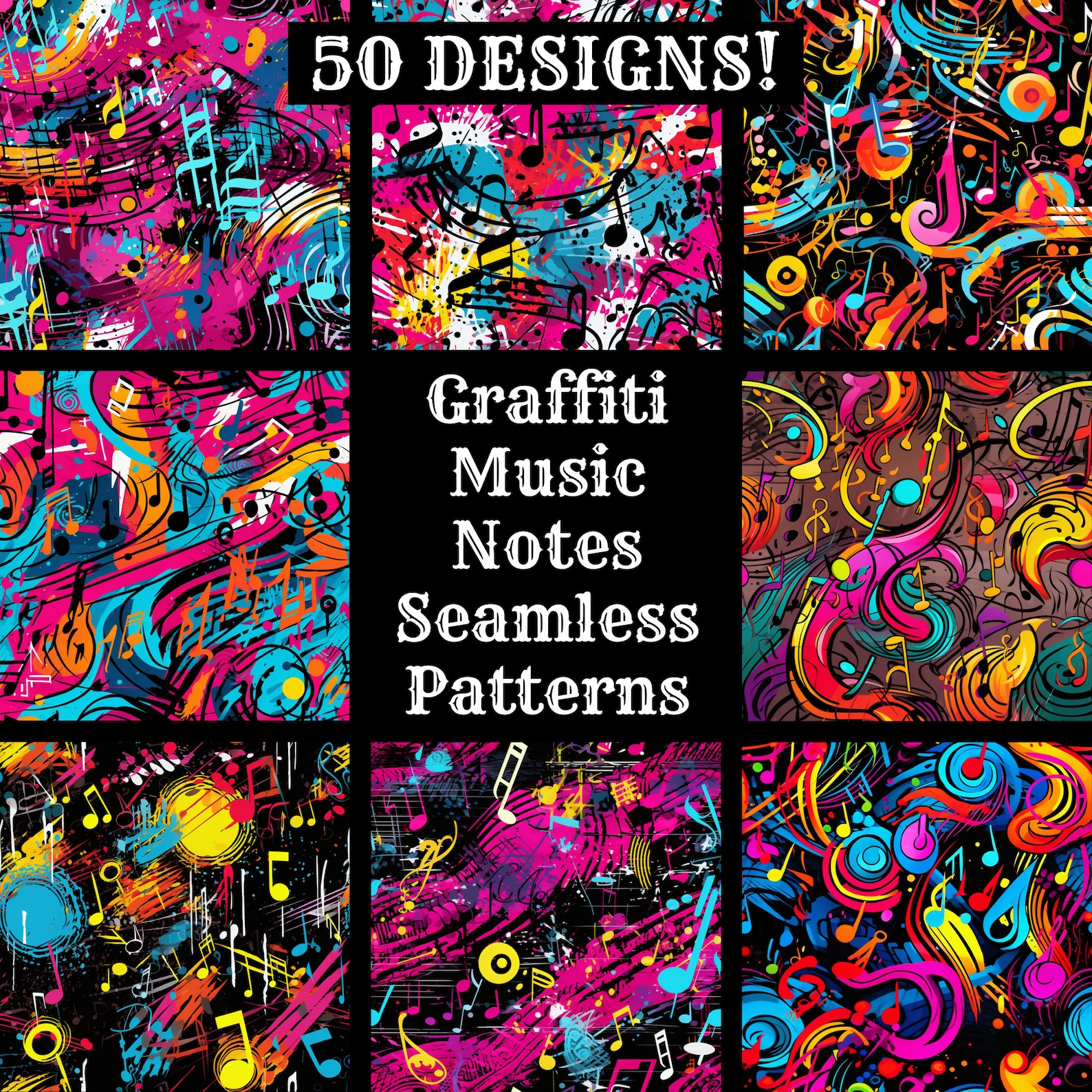 Graffiti Music Notes Seamless Digital Paper, Printable Scrapbook Paper ...