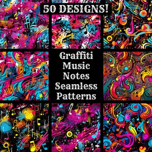 Graffiti Music Notes Seamless Digital Paper, Printable Scrapbook Paper ...