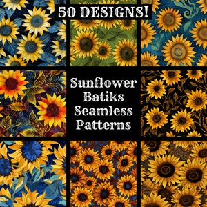 Sunflower Batik Seamless Patterns: 50 PNG Digital Papers (digital ...