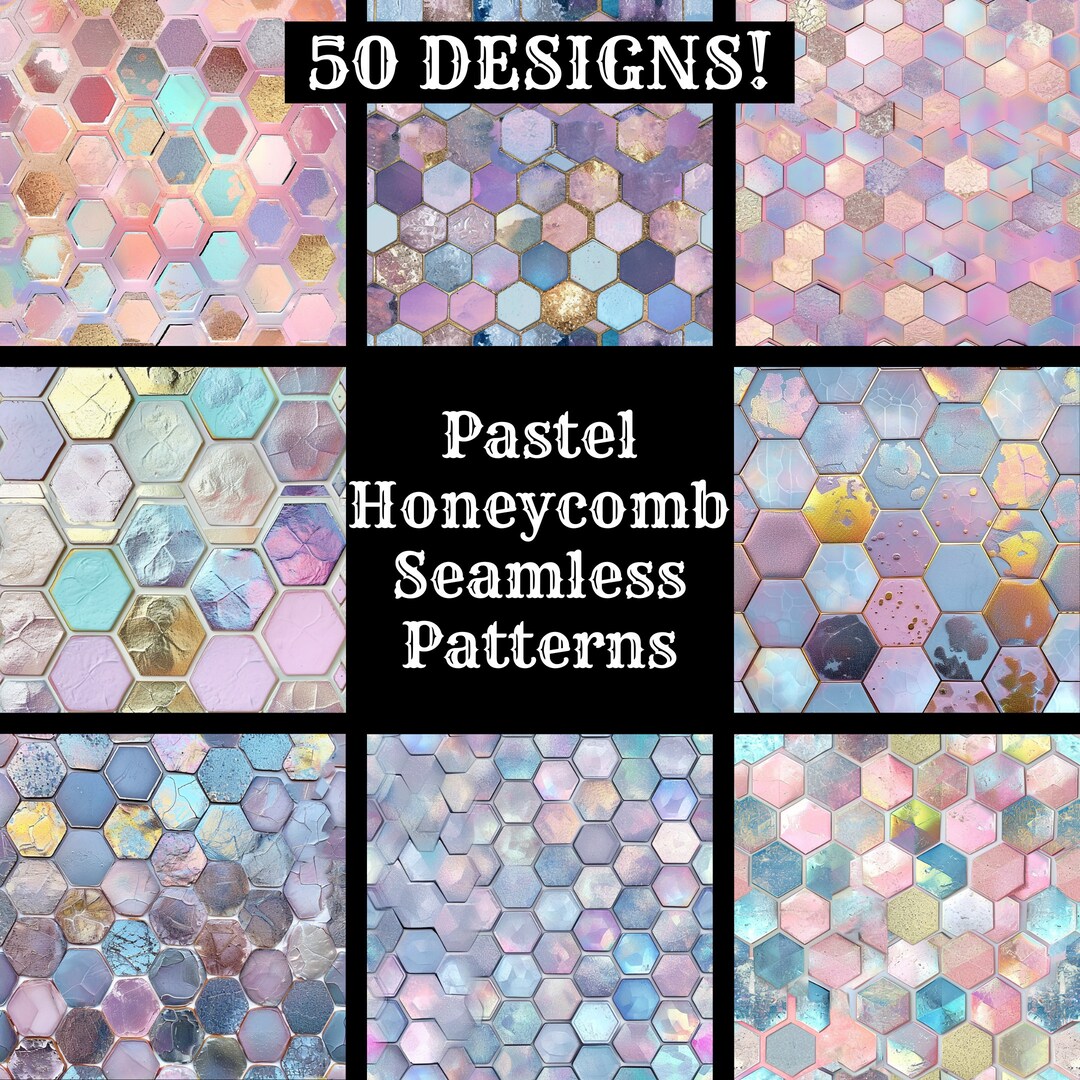 Pastel Honeycomb Seamless Patterns: 50 PNG Digital Papers (digital ...