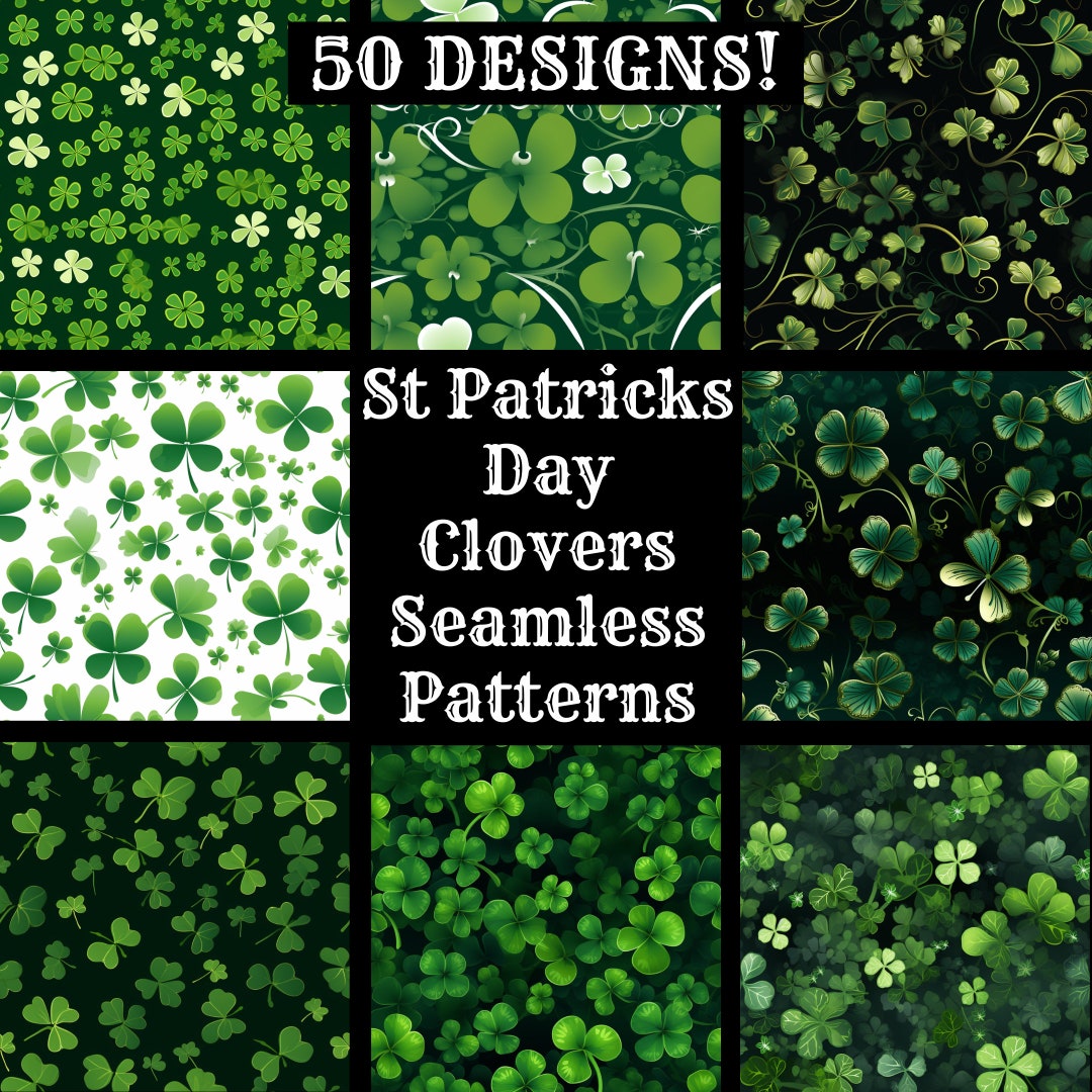 St Patricks Day Clovers Seamless Digital Paper, Printable Scrapbook ...