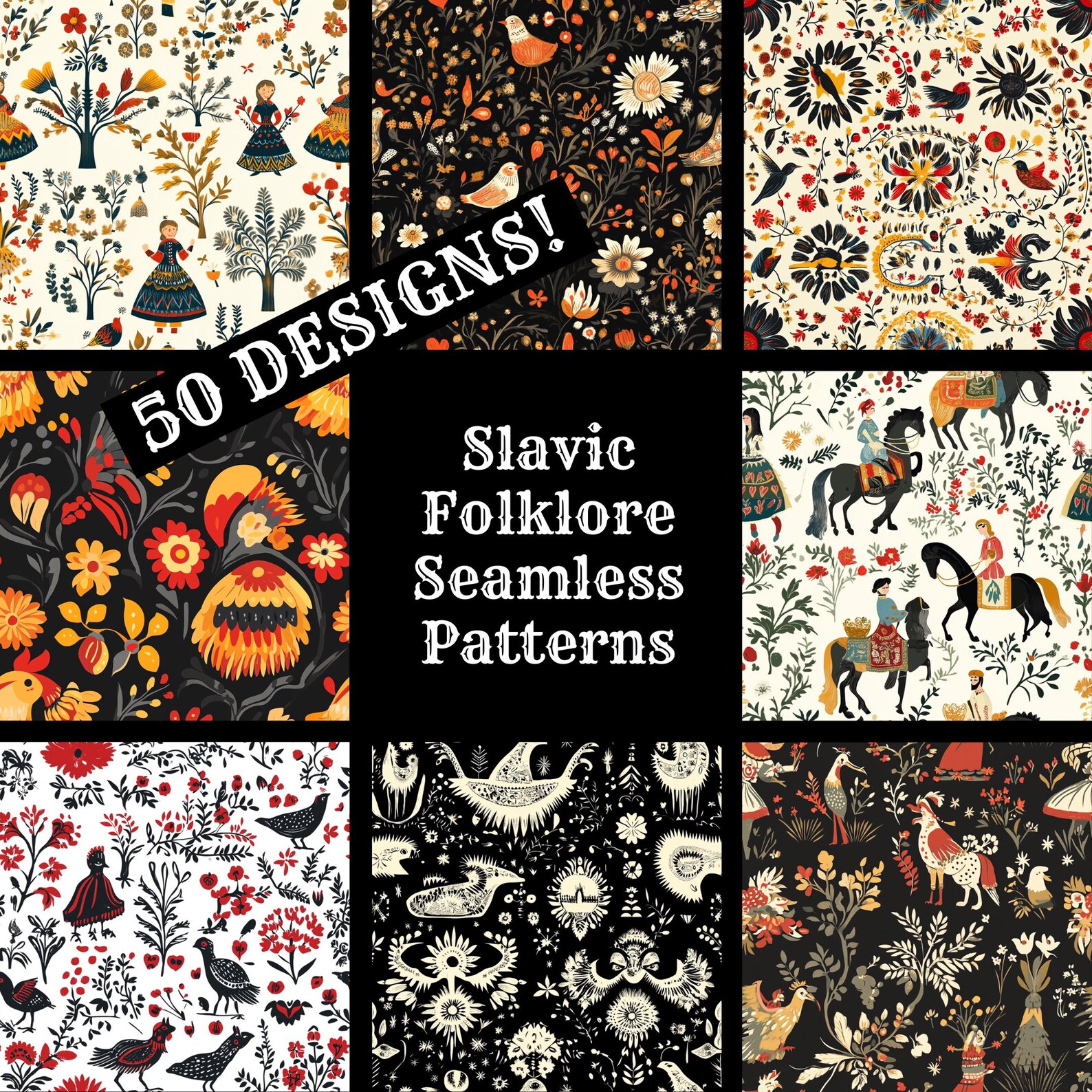 Slavic Folklore Seamless Patterns: Digital Scrapbook Paper (digital ...