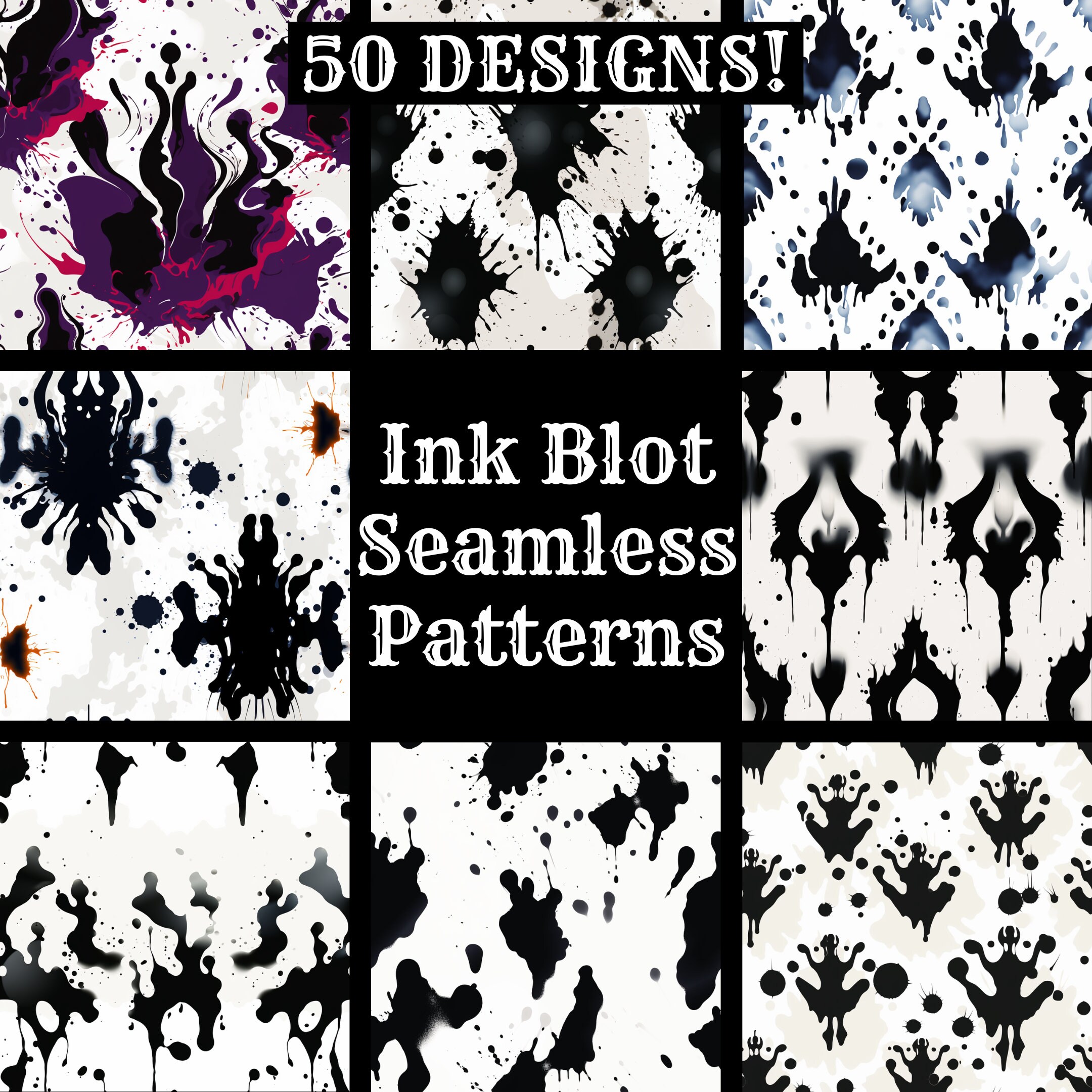 Ink Blot Seamless Digital Paper, Printable Scrapbook Paper Seamless ...