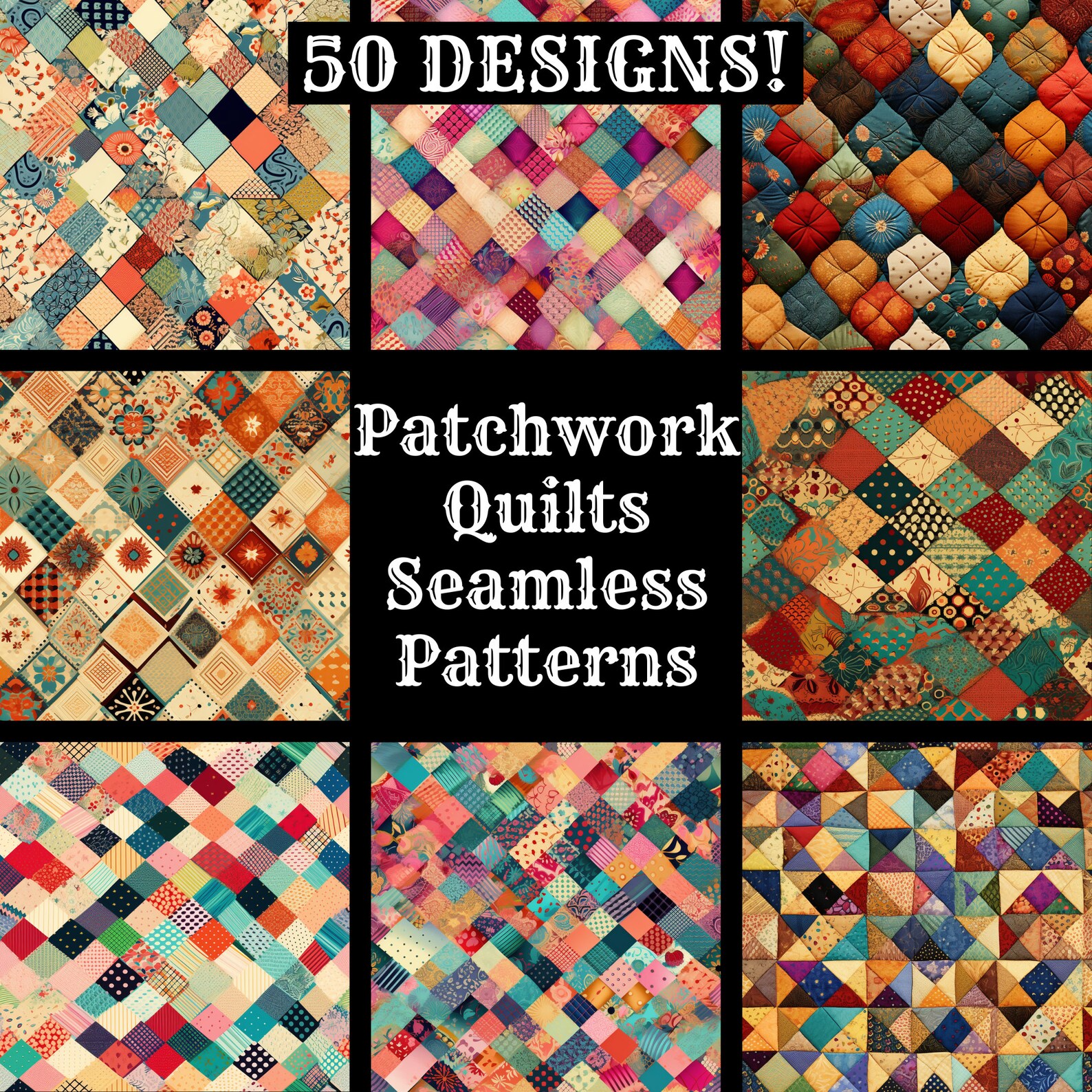 Patchwork Quilt Seamless Digital Paper: 50 PNG Textures (digital ...