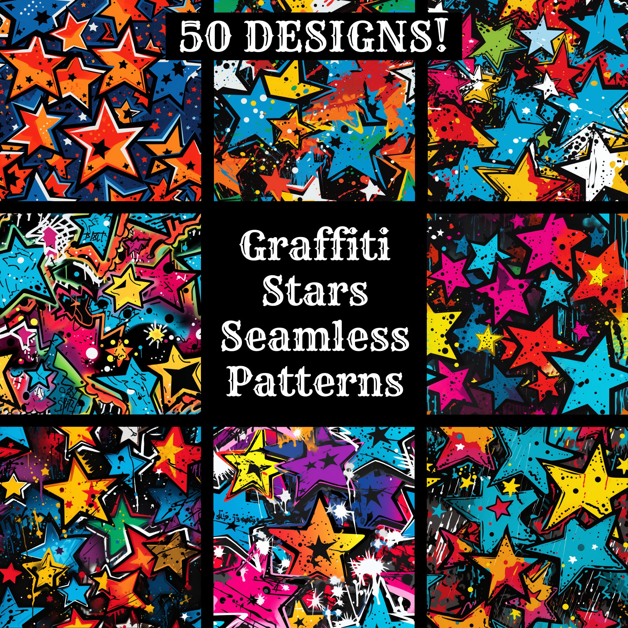 Graffiti Stars Seamless Digital Paper, Printable Scrapbook Paper ...