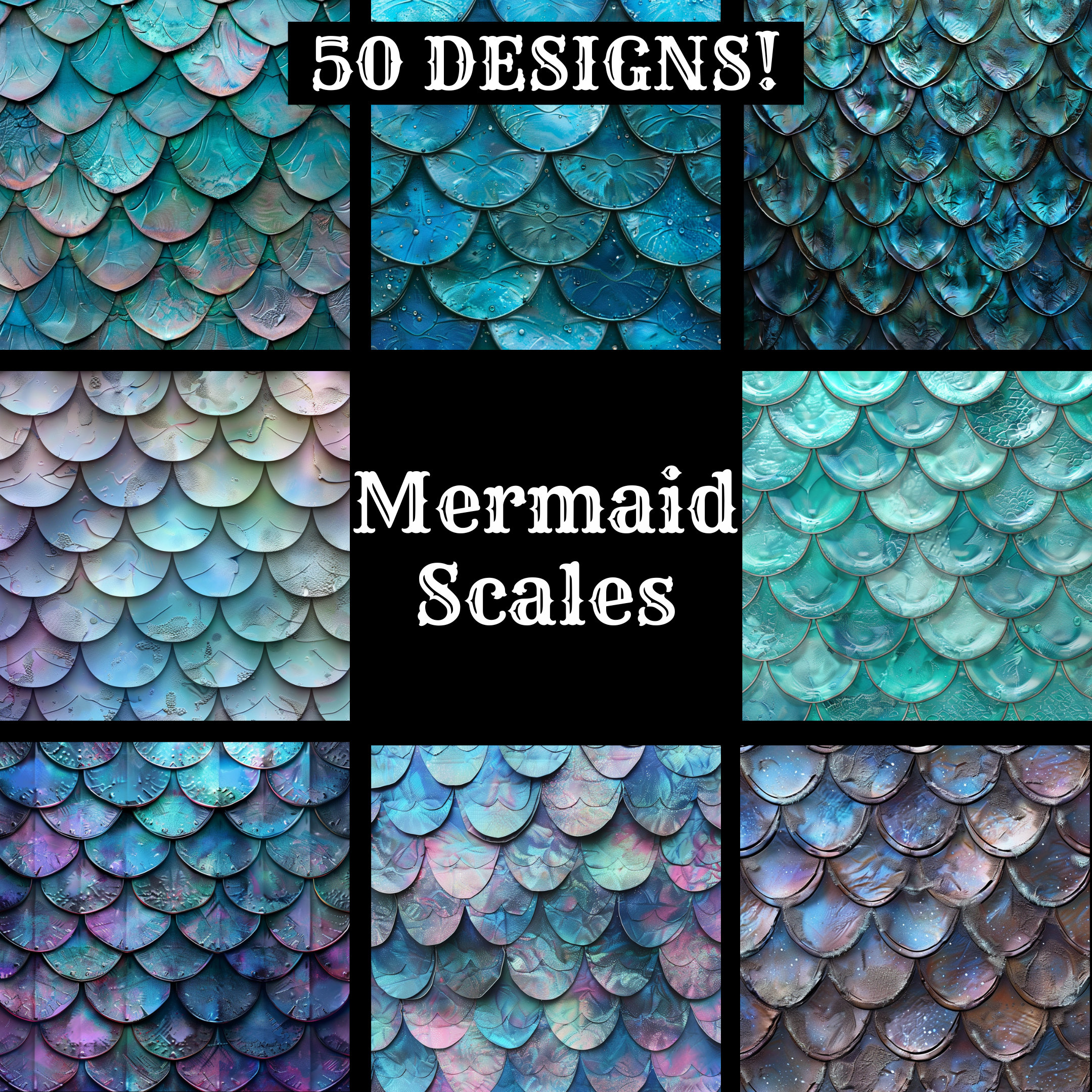 Mermaid Scales Paper, Mermaid Scales Printable Paper, Vintage Mermaid ...