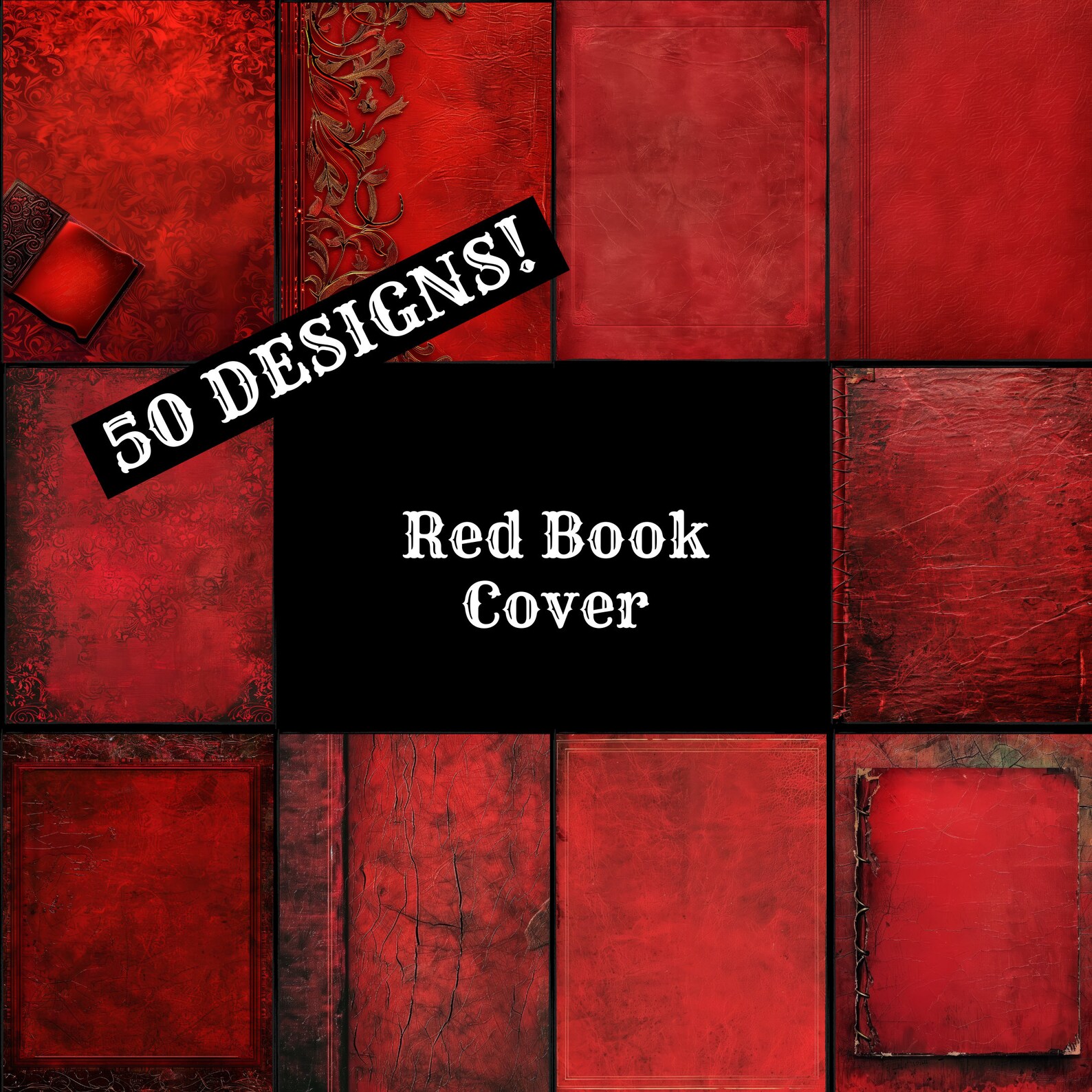 Red Book Cover Digital Paper: Vintage Journal Inserts (PNG, 8.5x11 In ...